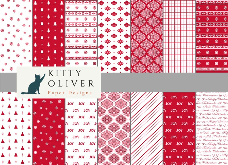 Minimalist Red & White Christmas Paper Pack | Printable Digital Paper ...