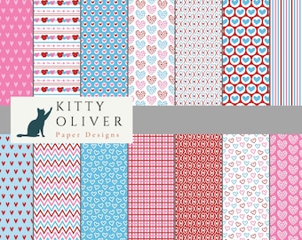 Red, Pink, Charcoal Gray Valentines Day Digital Paper Pack | Printable ...