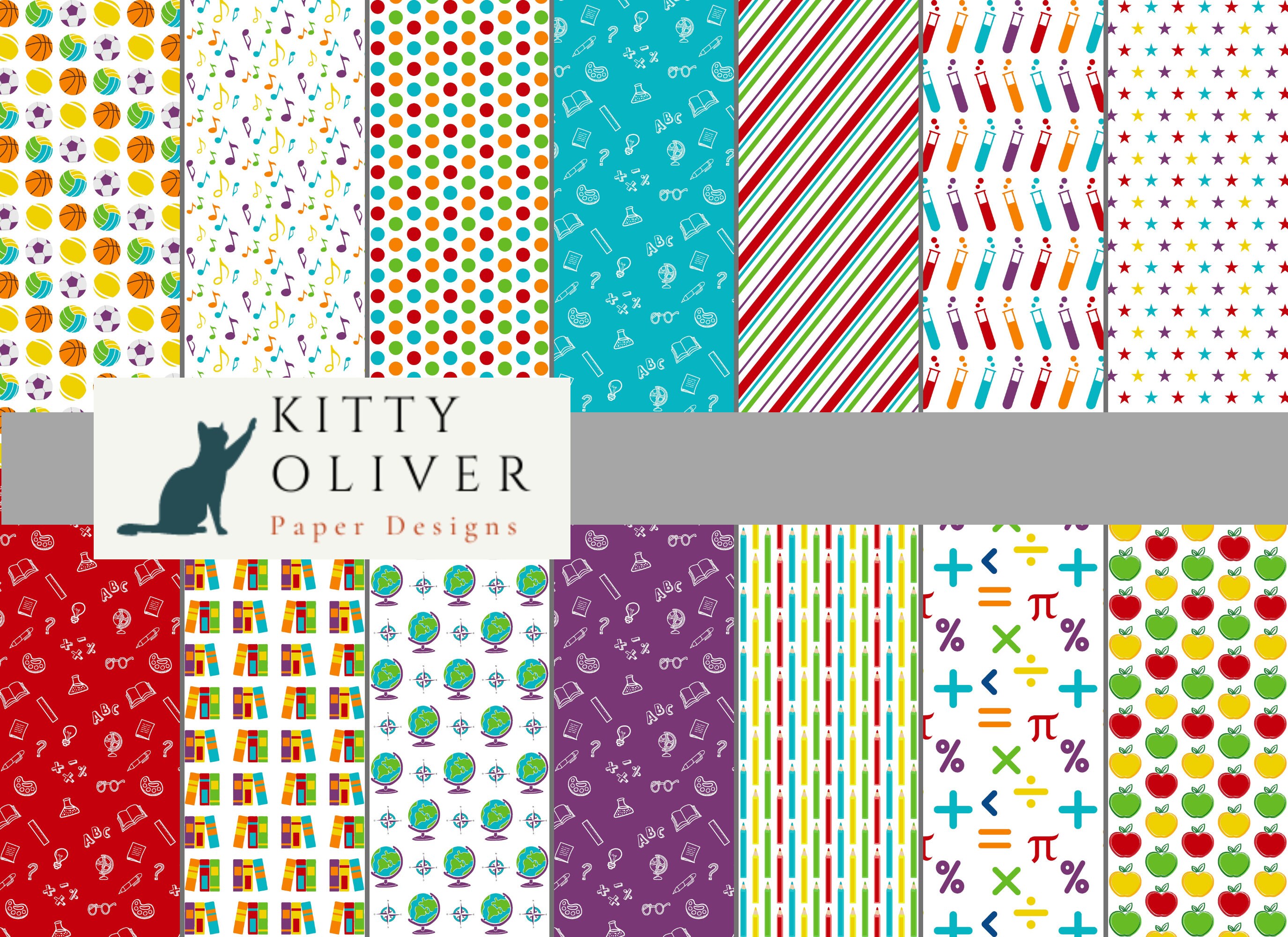 Back to School Paper Pack in Rainbow Colors | Printable Digital Paper ...