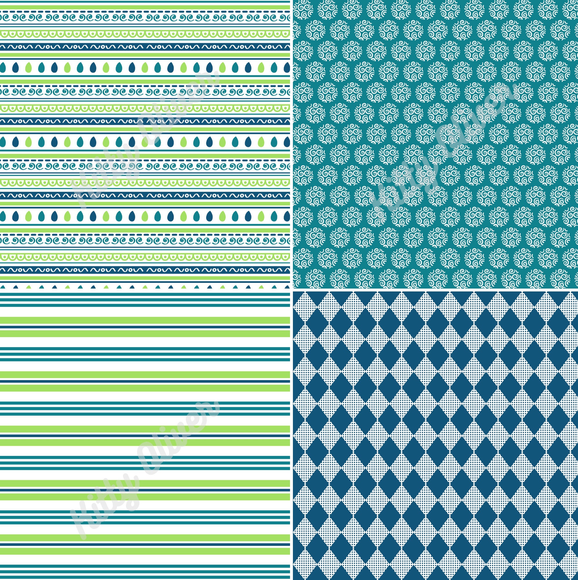Teal, Navy and Green Paper Pack | Printable Digital Paper Download ...