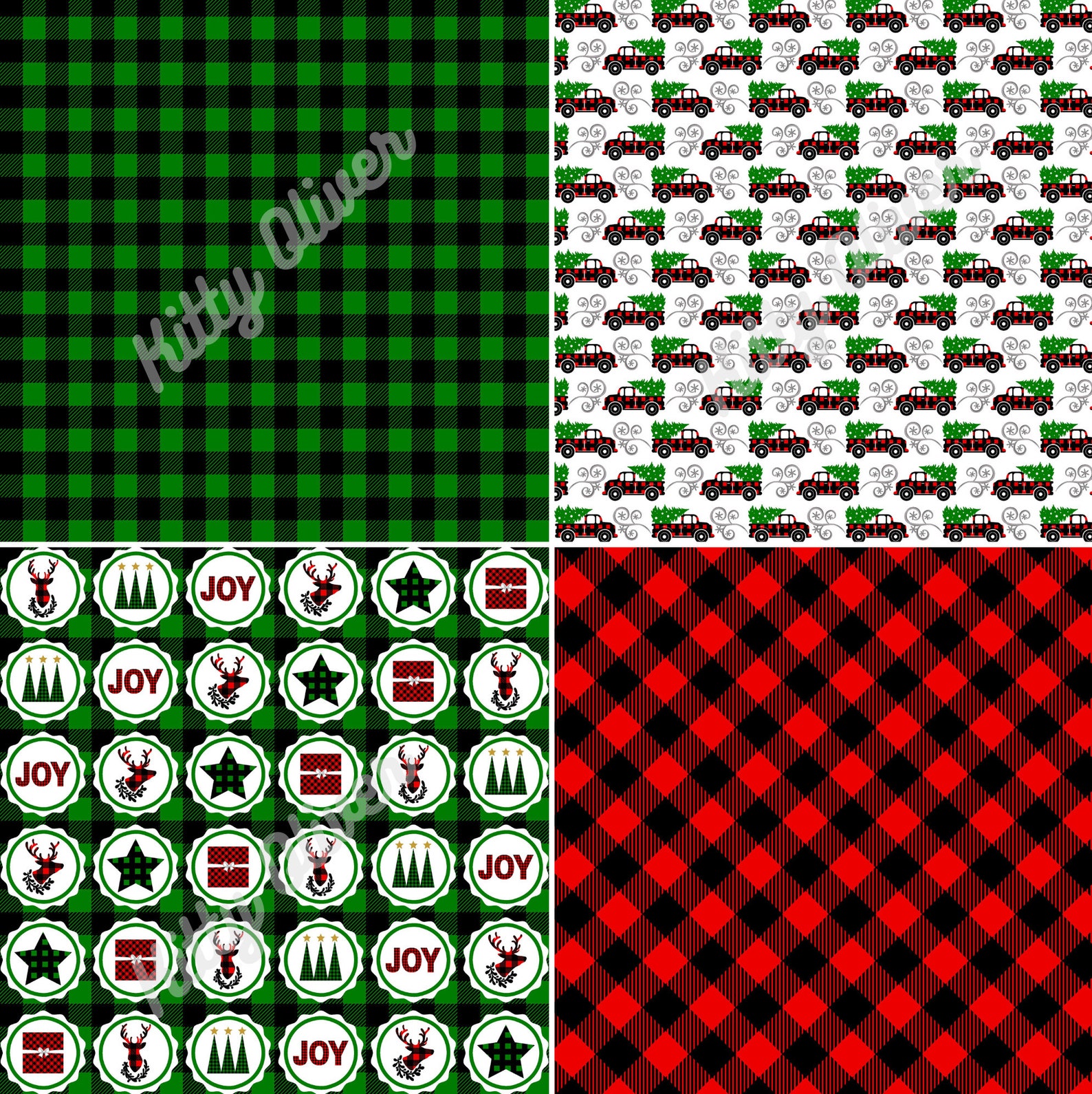 Buffalo Plaid Christmas Paper Pack Red Green | Printable Digital Paper ...