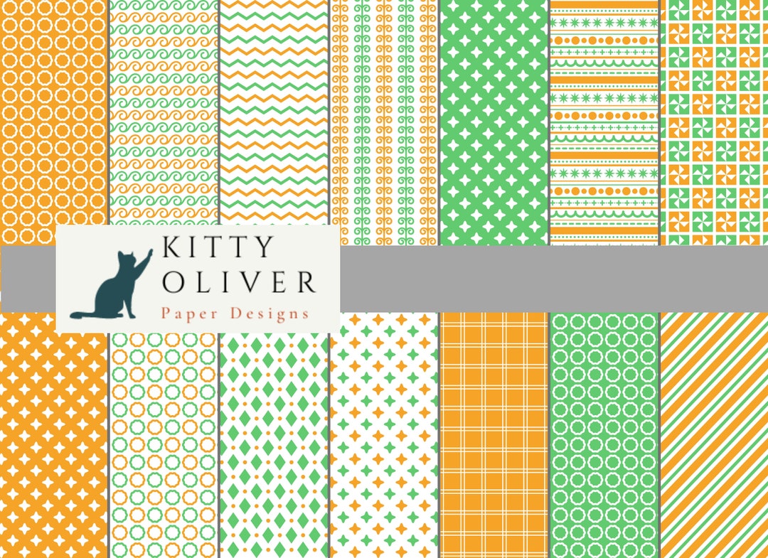 Orange and Green Geometric Digital Paper Pack | Printable Digital Paper ...
