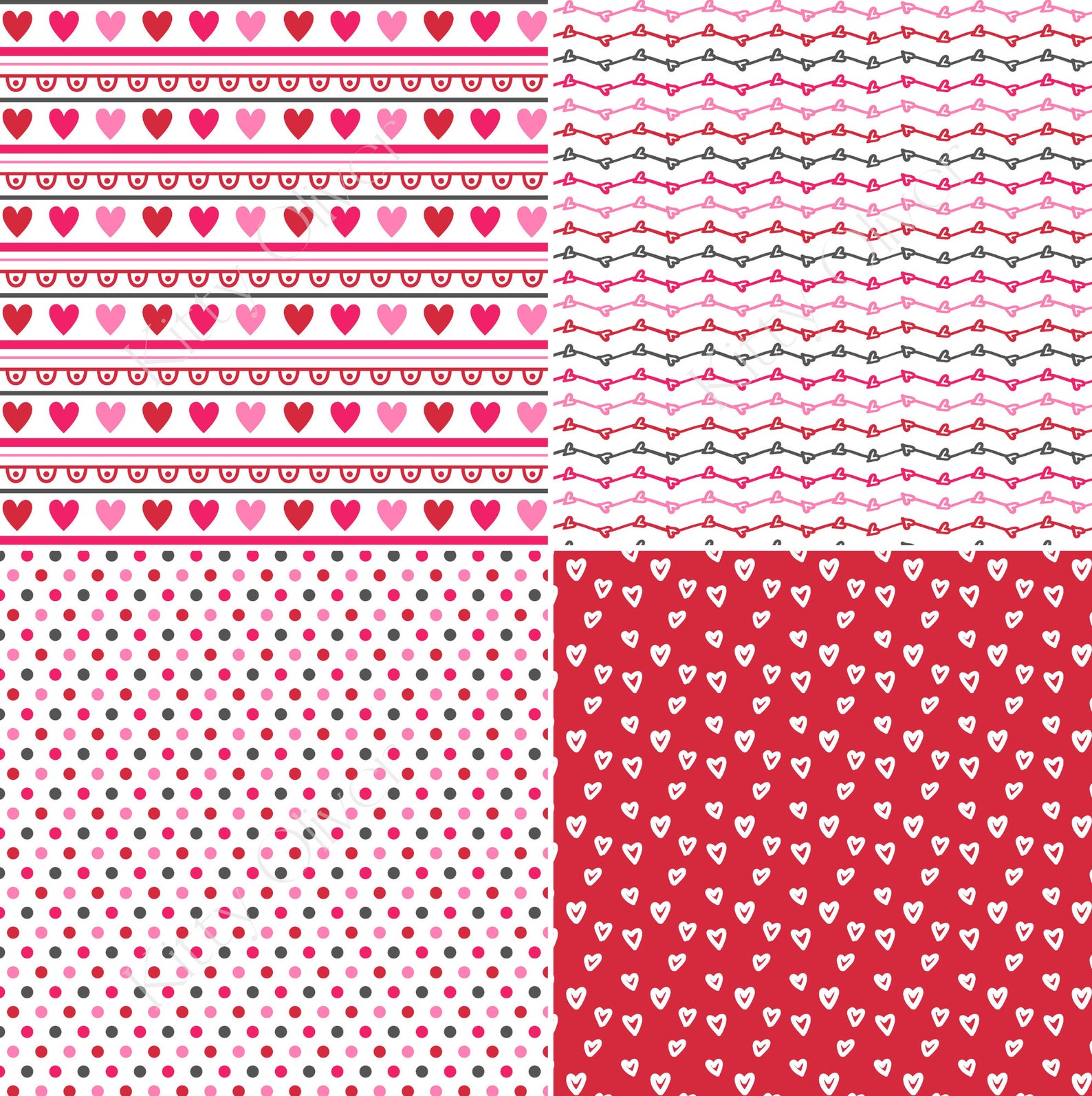 Red, Pink, Charcoal Gray Valentines Day Digital Paper Pack | Printable ...