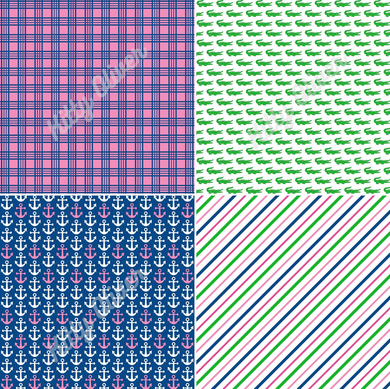 80s Style Preppy Paper Pack in Pink Green Navy | Printable Digital ...