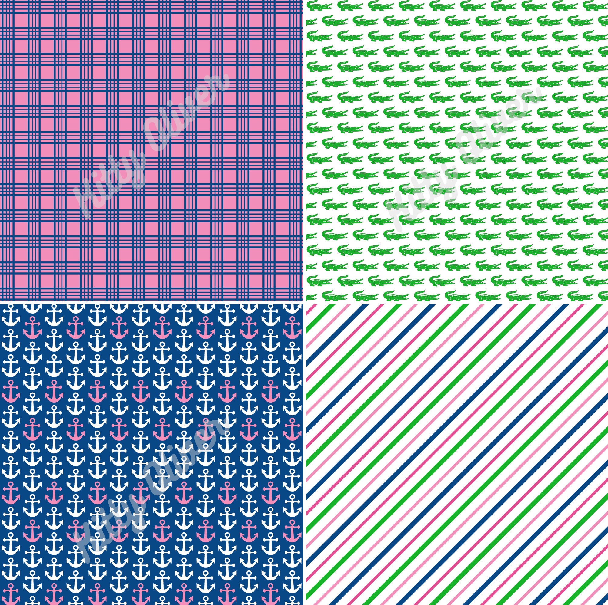 80s Style Preppy Paper Pack in Pink Green Navy | Printable Digital ...