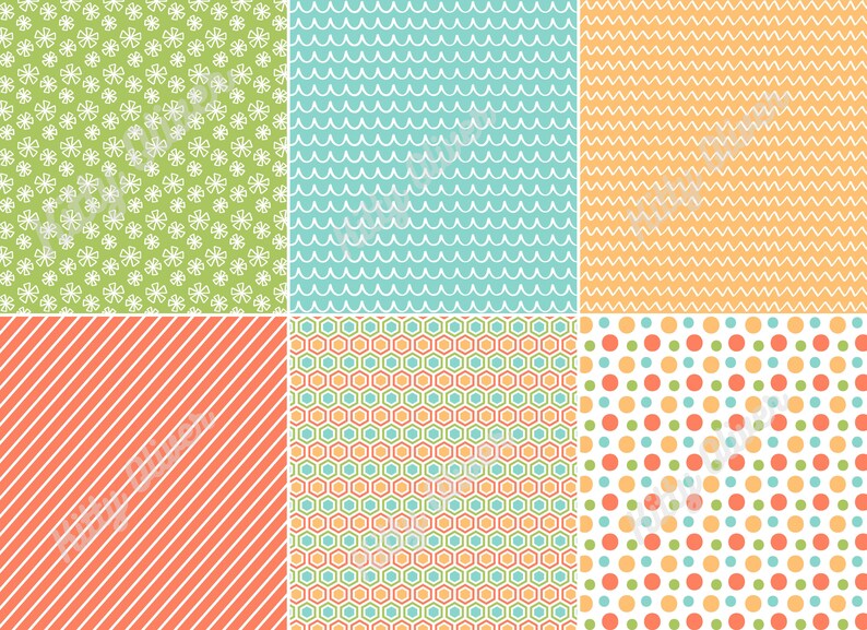 Orange, Blue, Green Patterns Paper Pack | Printable Digital Paper ...
