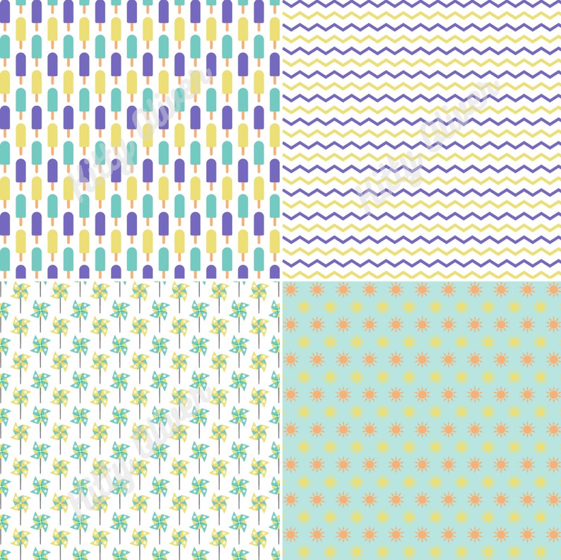 Summertime Fun Patterns in Vintage Colors | Printable Digital Paper ...