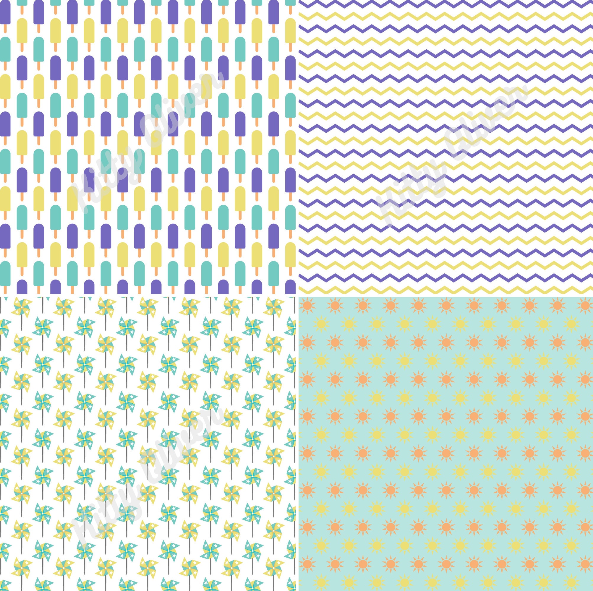 Summertime Fun Patterns in Vintage Colors | Printable Digital Paper ...