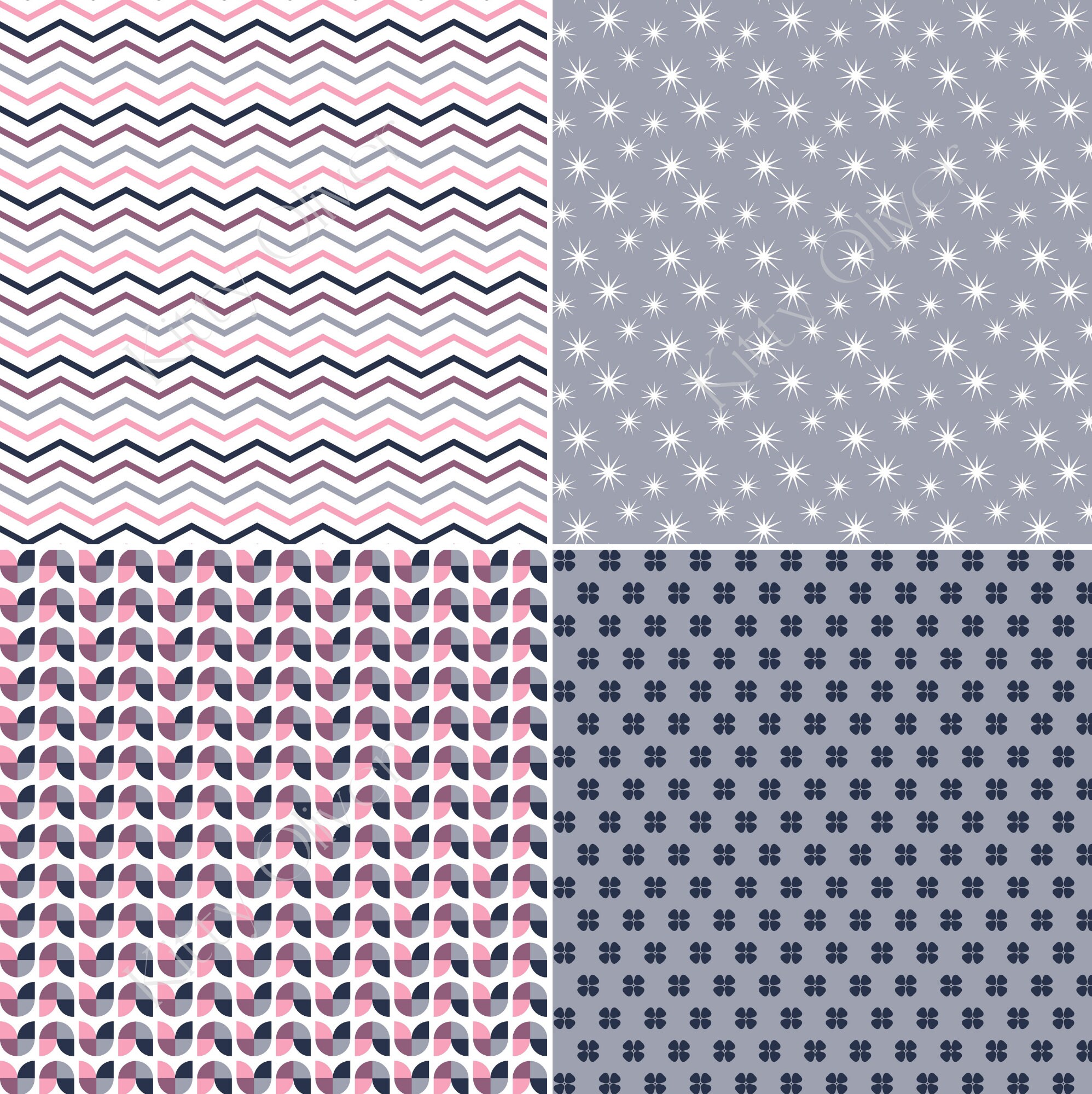 Pretty Pink, Blue, Mauve Geometric Digital Paper Pack | Printable ...