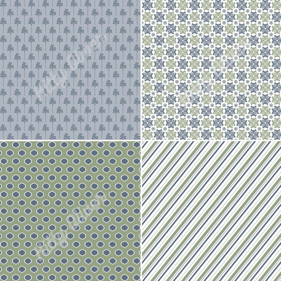 Sage Green and Blue Patterns Paper Pack | Printable Digital Paper ...