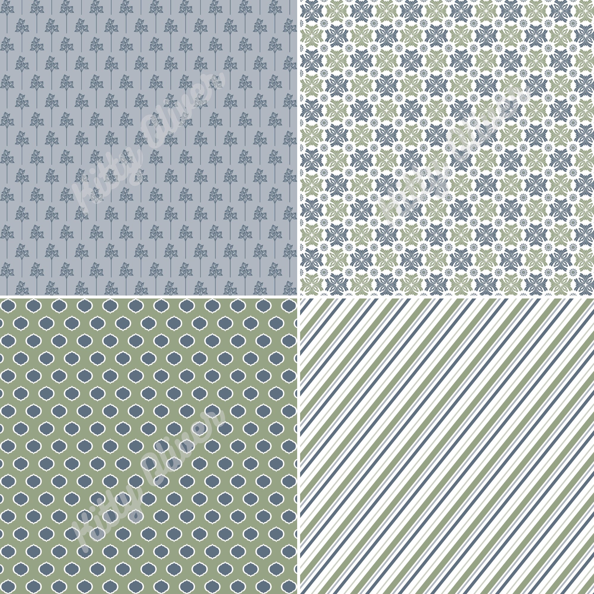Sage Green and Blue Patterns Paper Pack | Printable Digital Paper ...