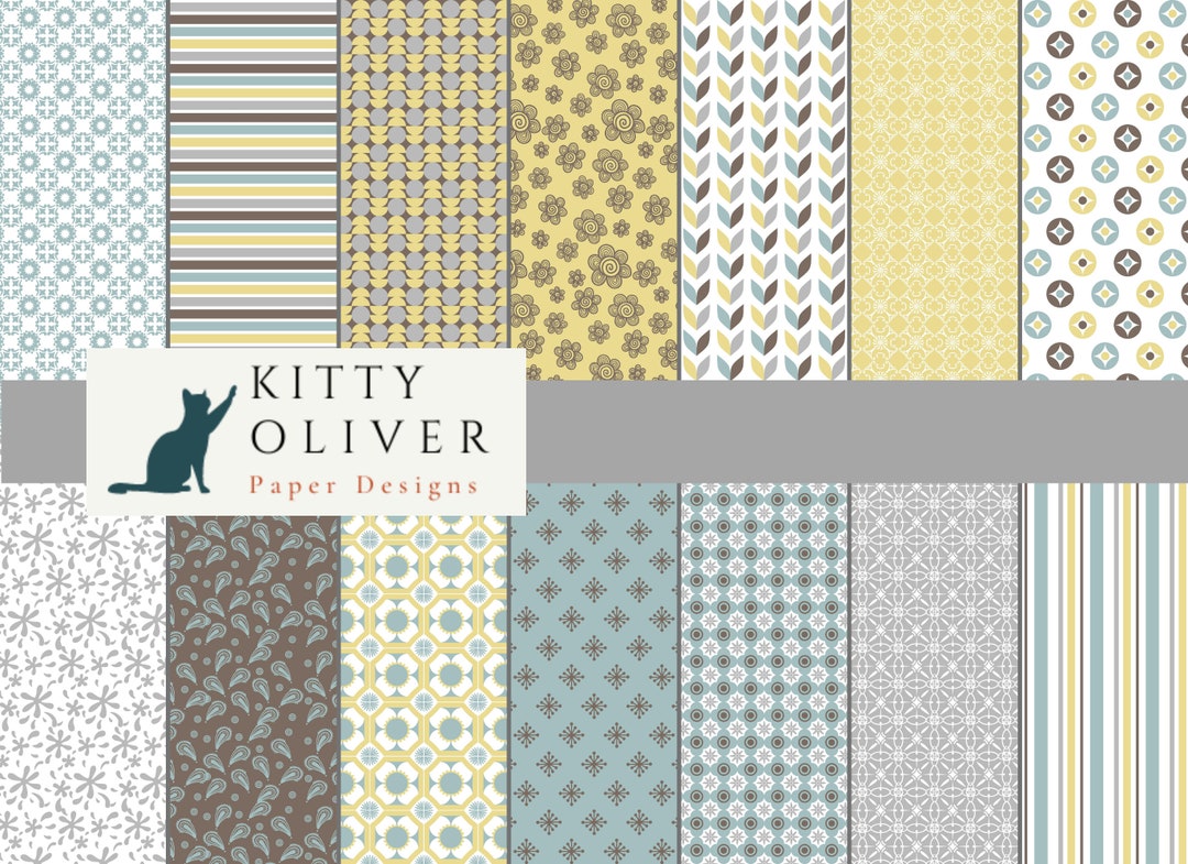 Blue, Yellow, Gray, Brown Digital Paper Pack | Printable Digital Paper ...