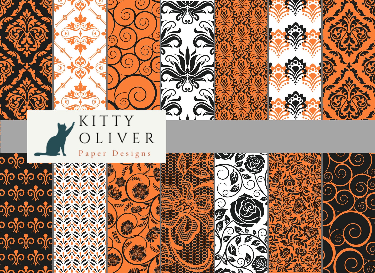Fancy Halloween Paper Pack Orange & Black | Printable Digital Paper ...
