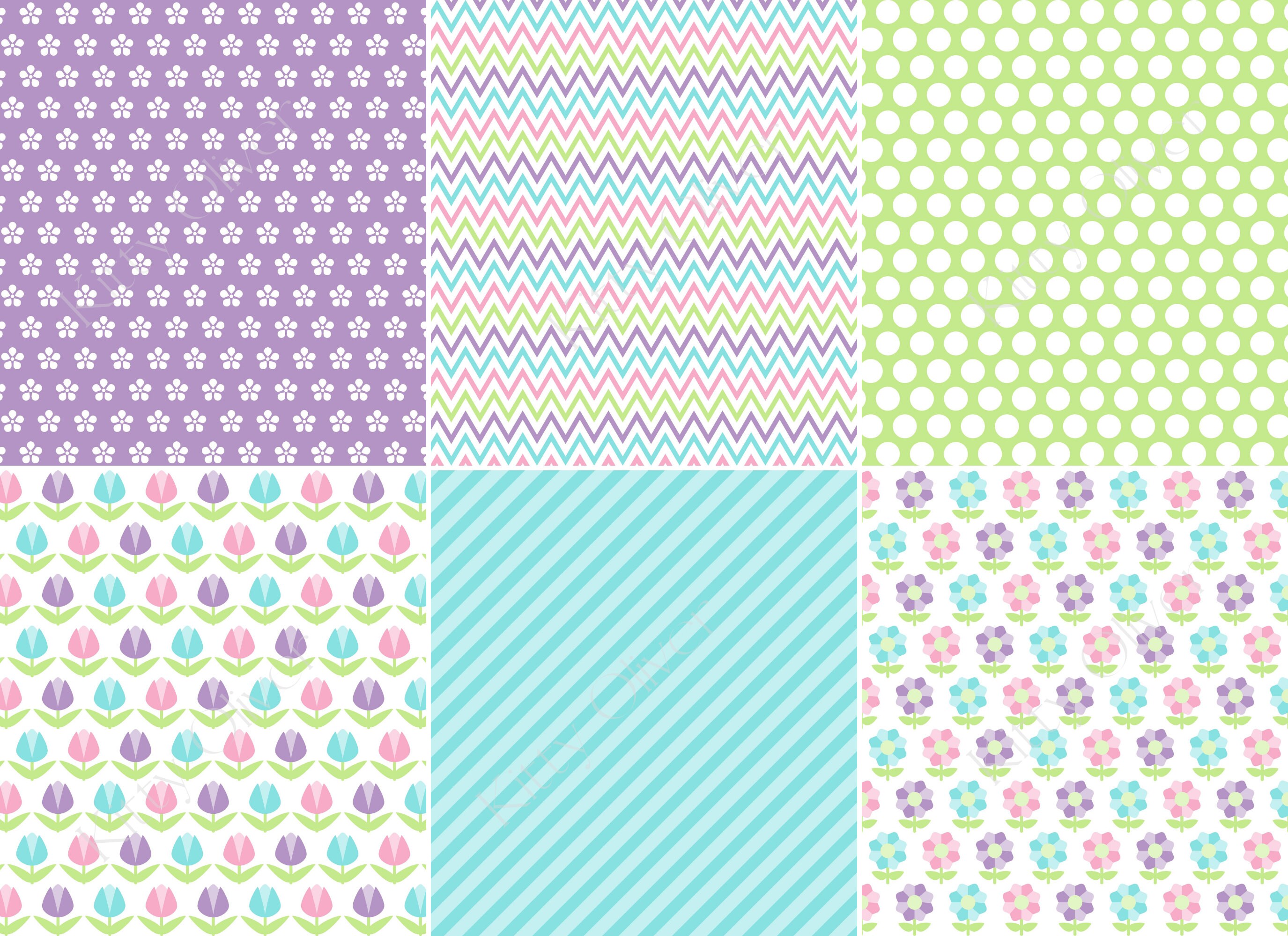 Spring Flowers Digital Paper Pack in Green, Blue, Purple, Pink ...