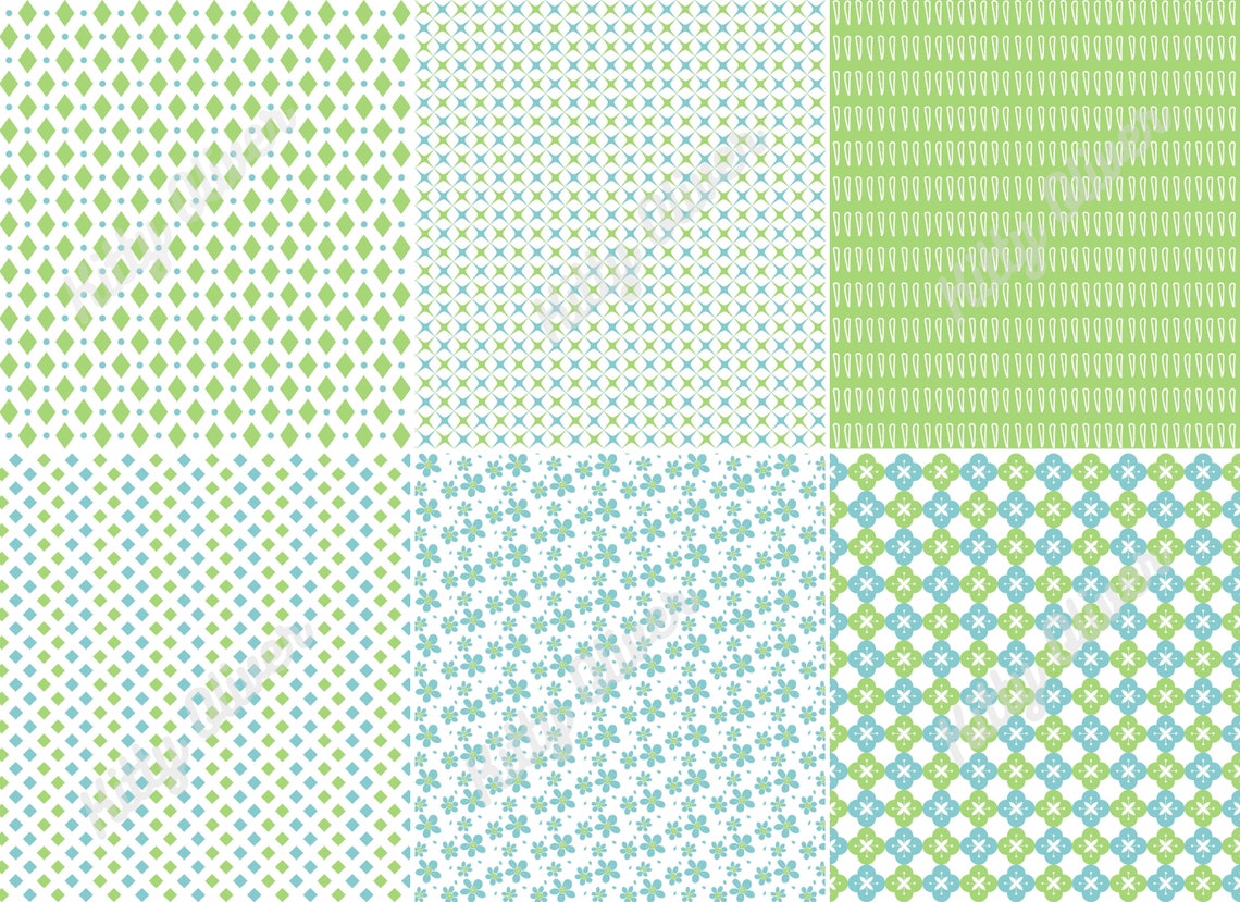 Light Blue and Green Digital Paper Pack | Printable Digital Paper ...
