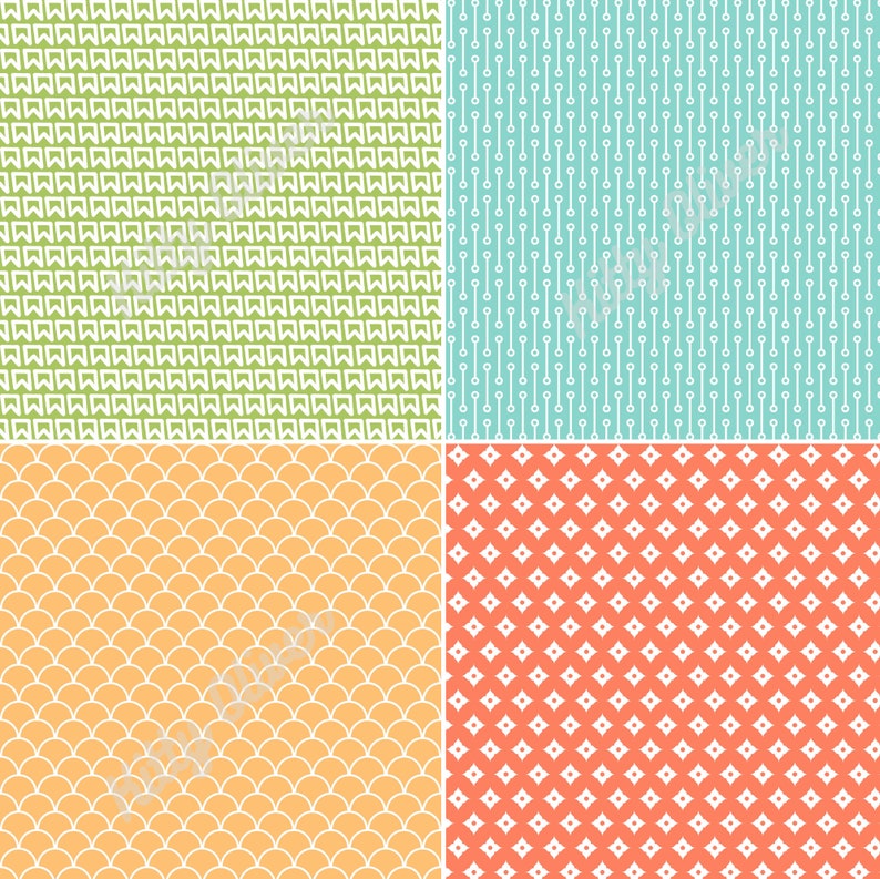 Orange, Blue, Green Patterns Paper Pack | Printable Digital Paper ...