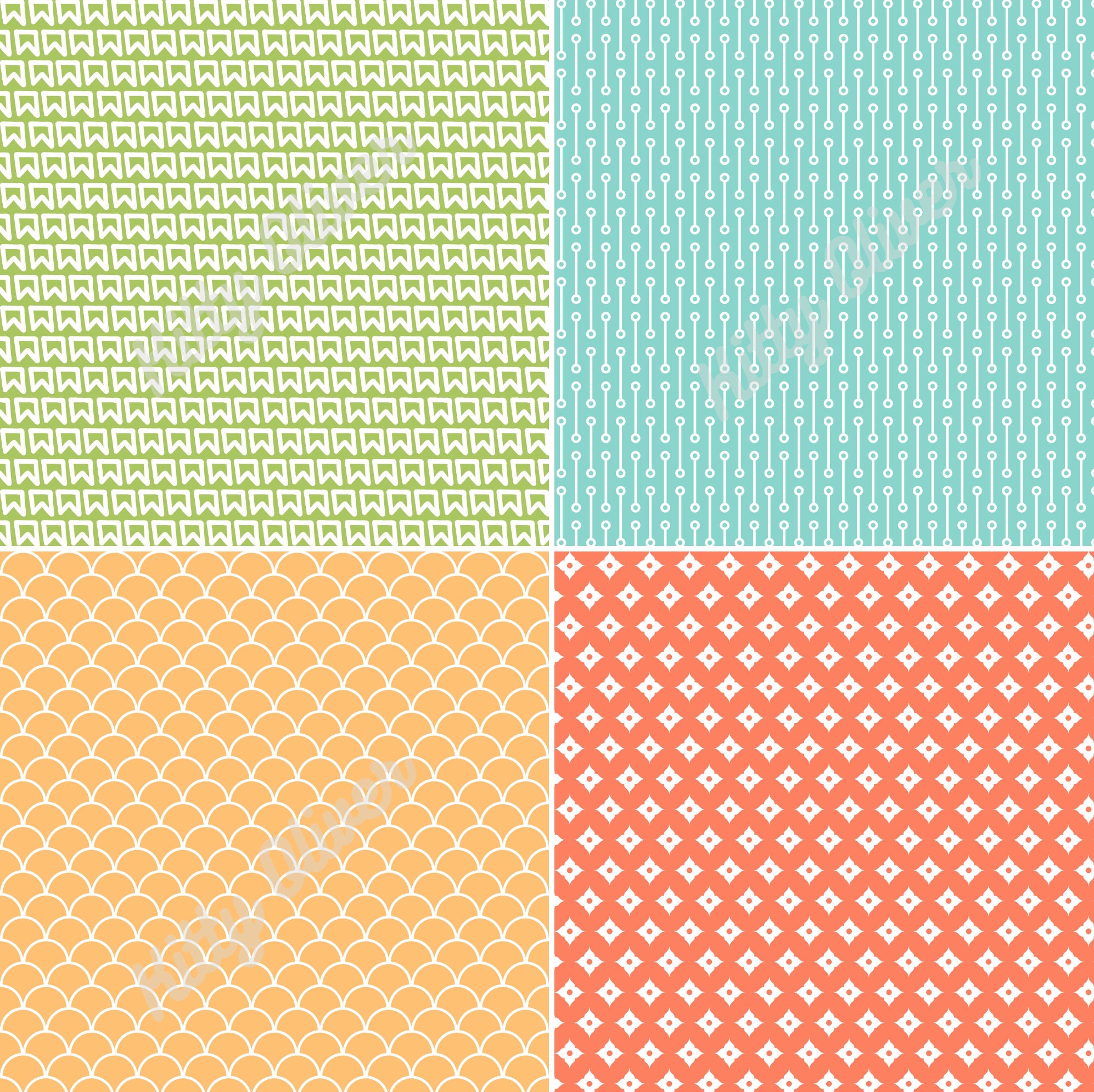 Orange, Blue, Green Patterns Paper Pack | Printable Digital Paper ...