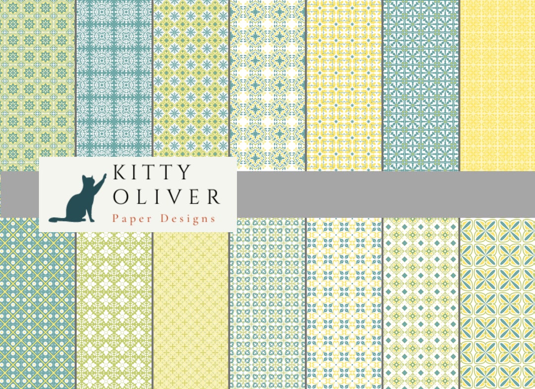 Pretty Tiles Digital Paper Park in Turquoise, Green, Yellow | Printable ...