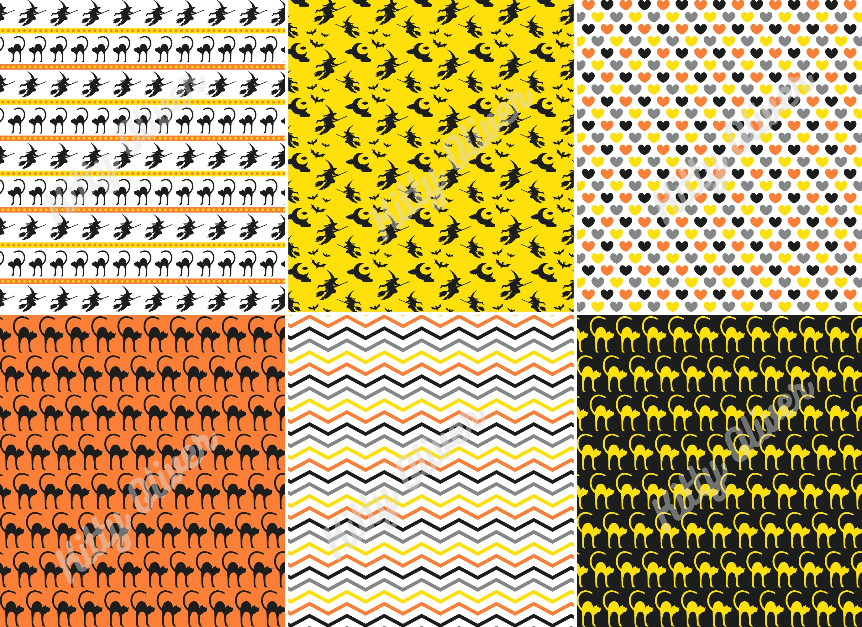 Witches and Cats Halloween Paper Pack | Printable Digital Paper ...