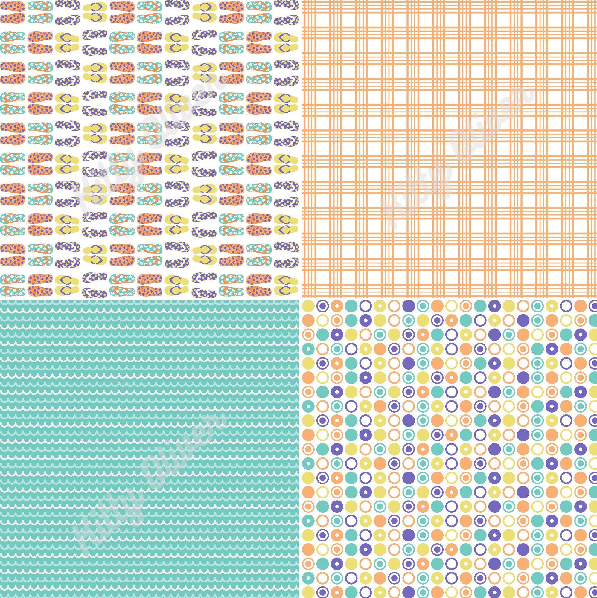 Summertime Fun Patterns in Vintage Colors | Printable Digital Paper ...
