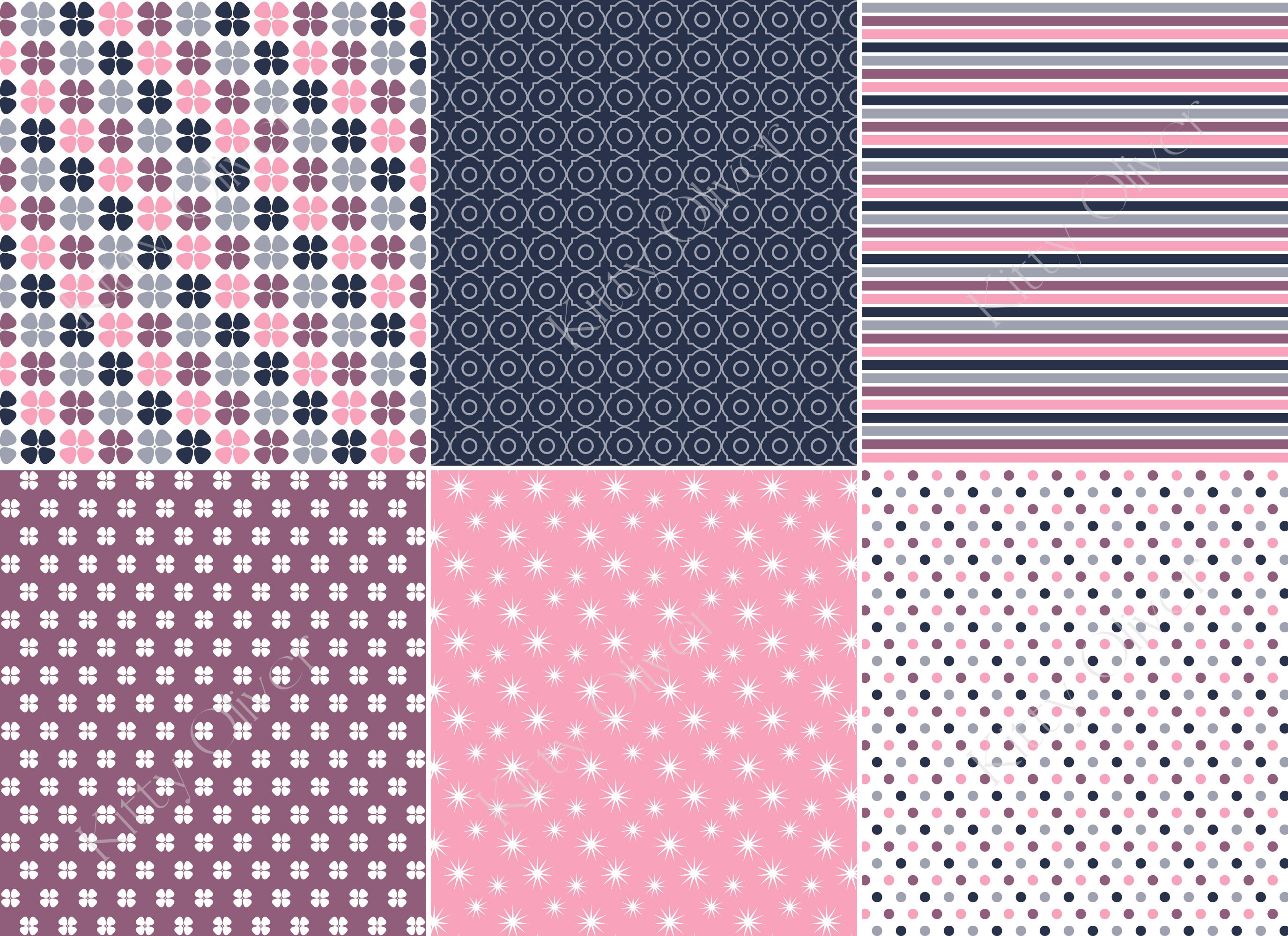 Pretty Pink, Blue, Mauve Geometric Digital Paper Pack | Printable ...
