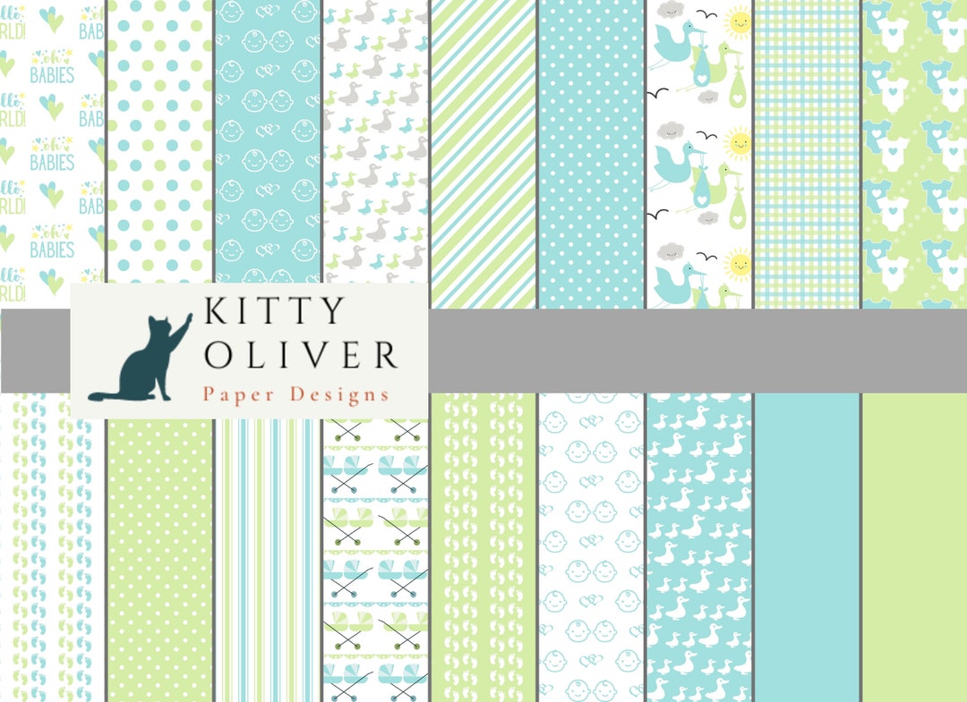 Twin Baby Boy Paper Pack in Blue and Green | Printable Digital Paper ...