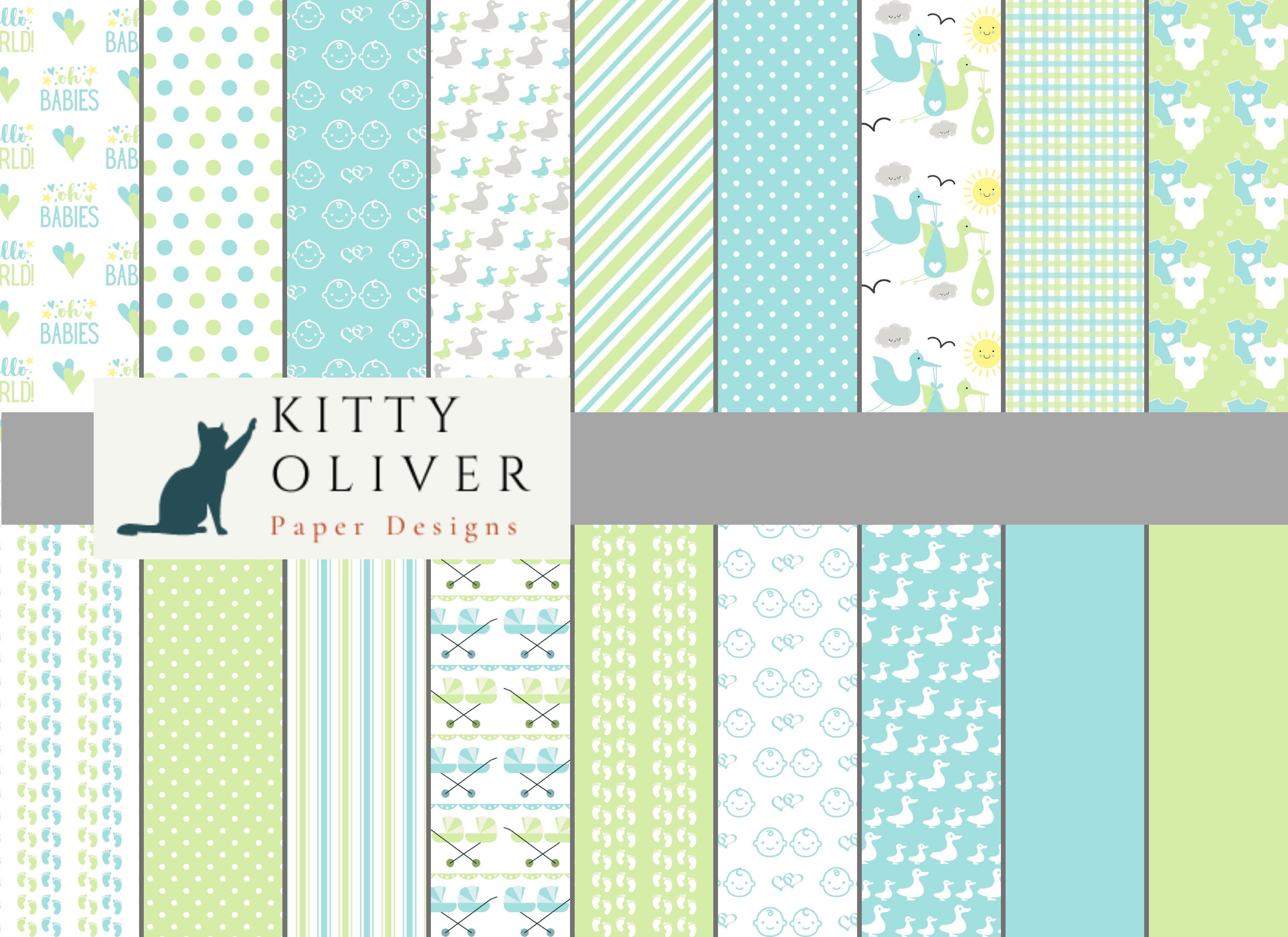 Twin Baby Boy Paper Pack in Blue and Green | Printable Digital Paper ...