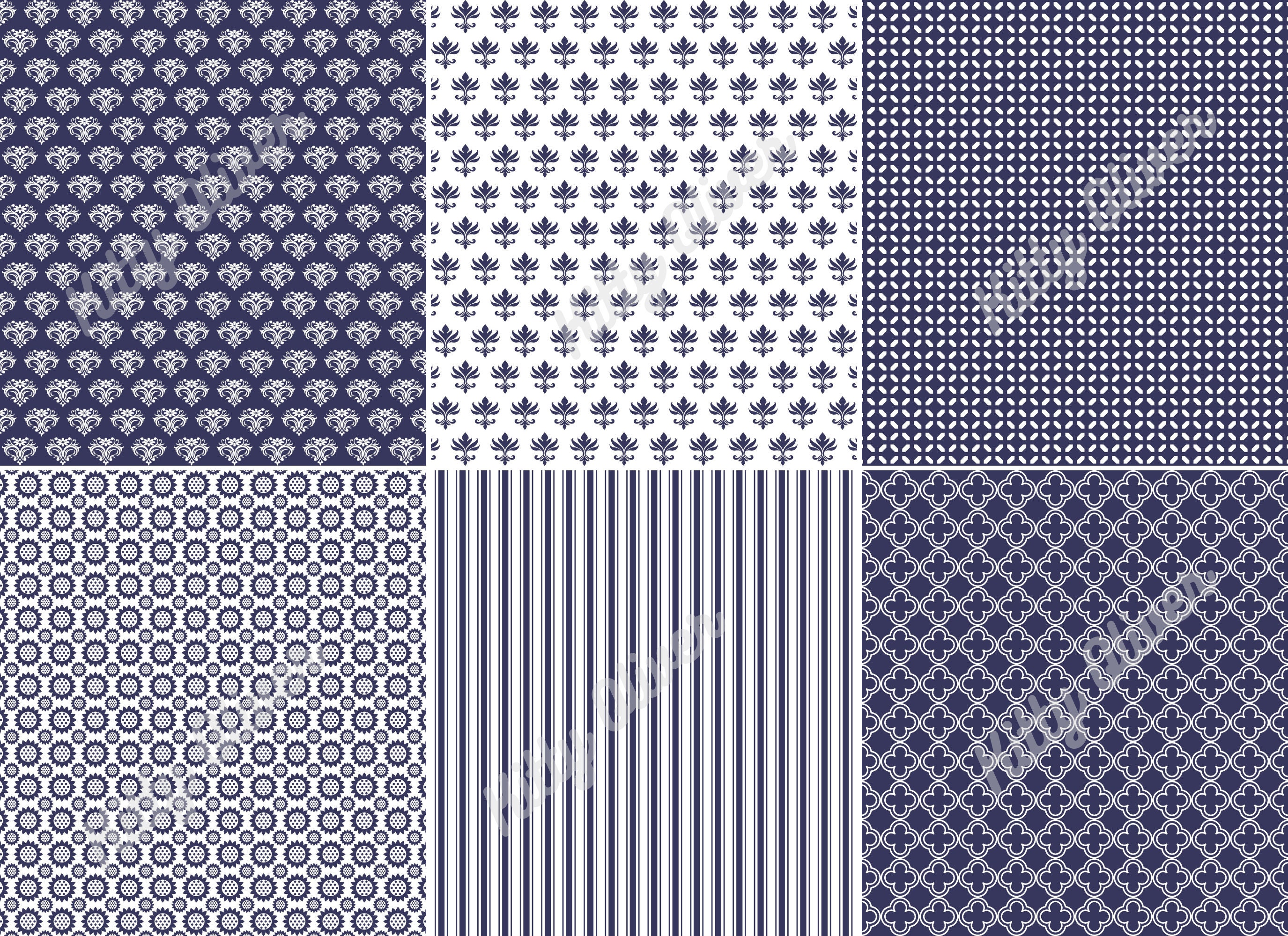 Navy Blue Basic Patterns Paper Pack | Printable Digital Paper Download ...