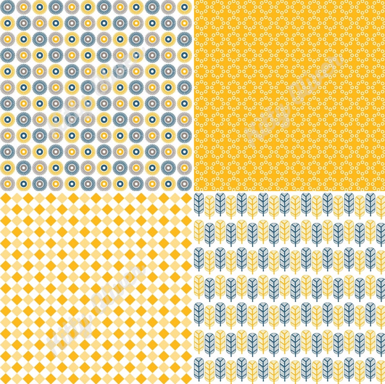 Yellow, Gray and Teal Digital Paper Pack | Printable Digital Paper ...