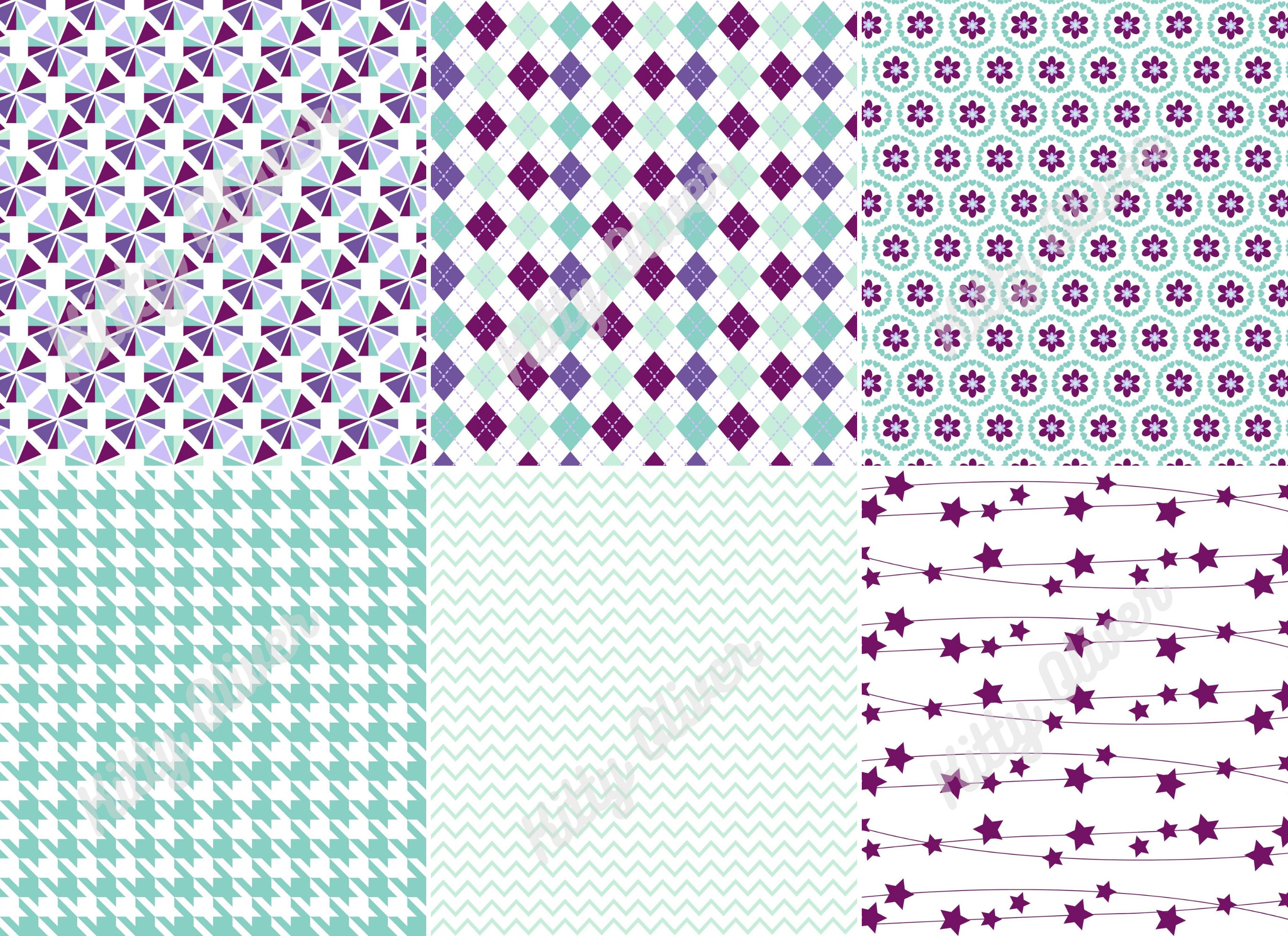 Purple and Turquoise Patterns, Printable Digital Paper Download for ...