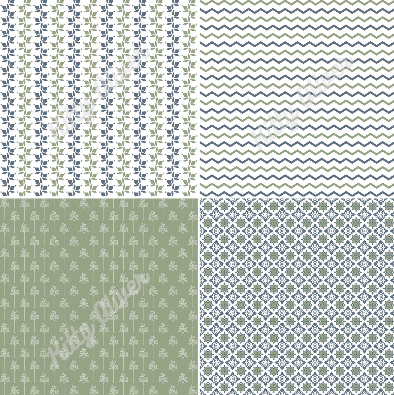 Sage Green and Blue Patterns Paper Pack | Printable Digital Paper ...