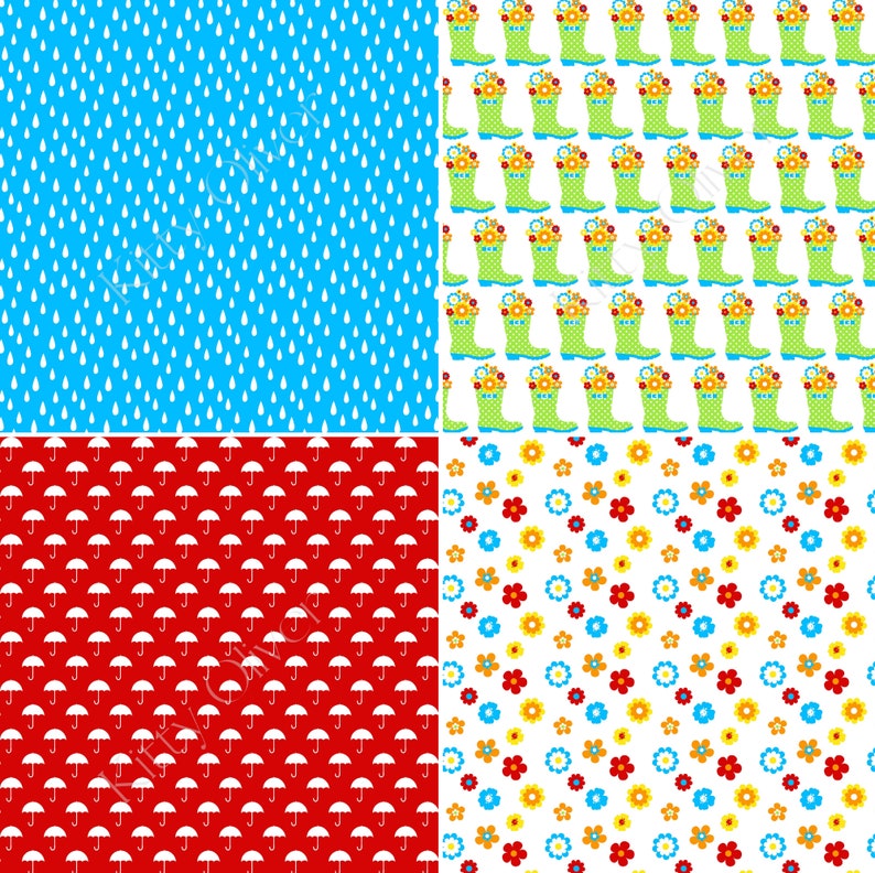 Rainy Day Digital Paper Pack W Umbrellas & Wellingtons | Printable ...