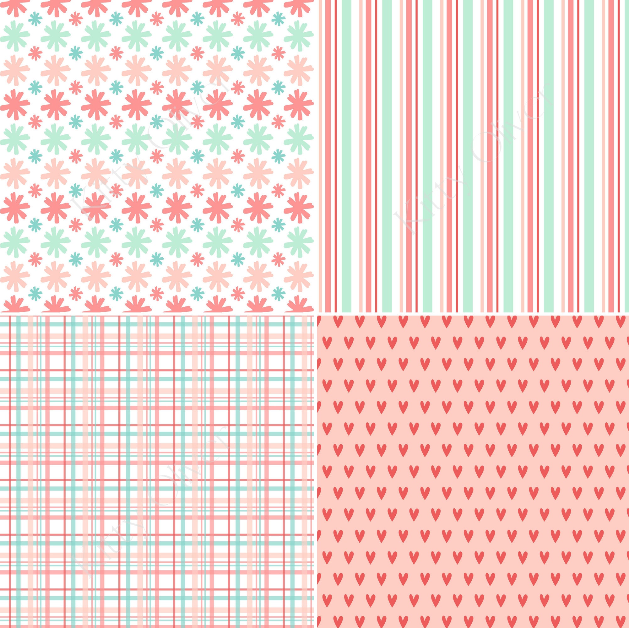Fresh Coral and Aqua Digital Paper Pack | Printable Digital Paper ...