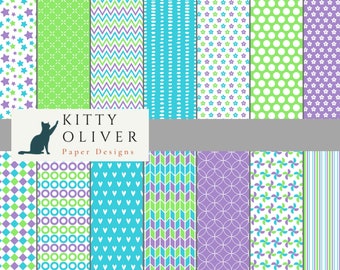 Medium Purple and White Geometric Digital Paper Pack | Printable ...