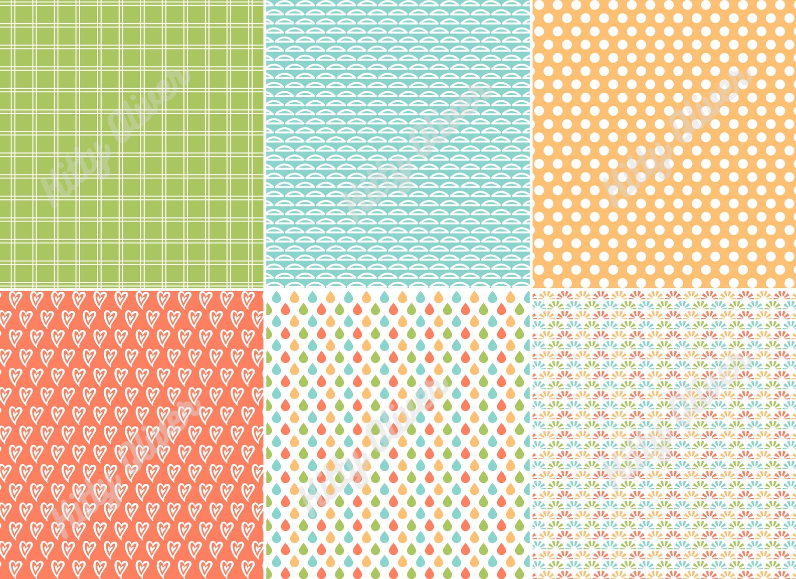Orange, Blue, Green Patterns Paper Pack | Printable Digital Paper ...