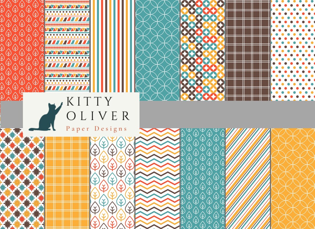 Geometric Paper Pack in Brown Yellow Turquoise Orange | Printable ...