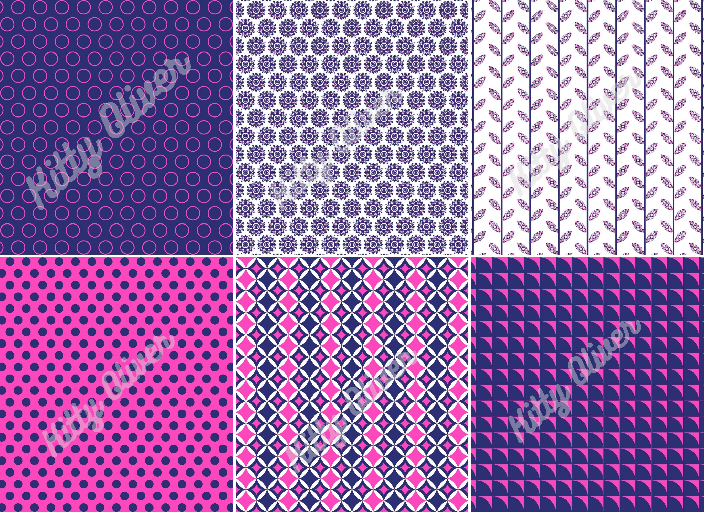 Navy Blue and Hot Pink Digital Paper Pack Printable Digital Paper ...