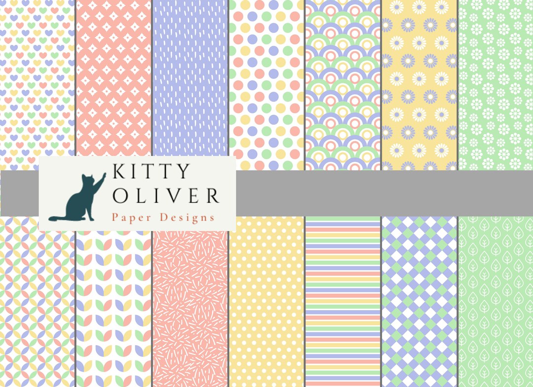 Pastel Pink, Yellow, Green, Blue Digital Paper Pack | Printable Digital ...