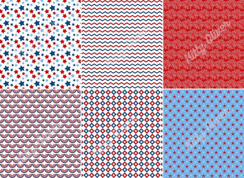 Patriotic 4th of July Paper Pack in Red, White and Blue | Printable ...