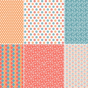 Fun Coral, Orange, Soft Teal Digital Paper Pack | Printable Digital ...