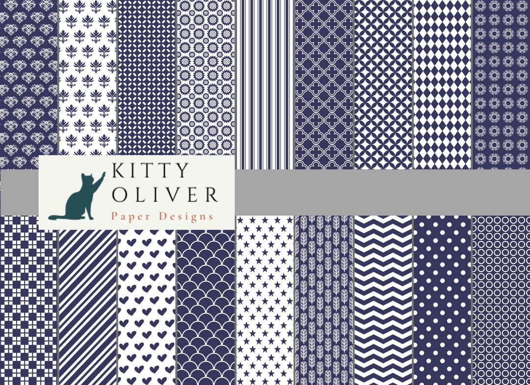 Navy Blue Basic Patterns Paper Pack | Printable Digital Paper Download ...