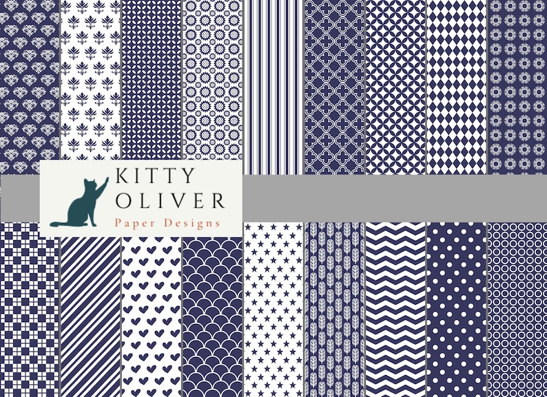 Navy Blue Basic Patterns Paper Pack | Printable Digital Paper Download ...