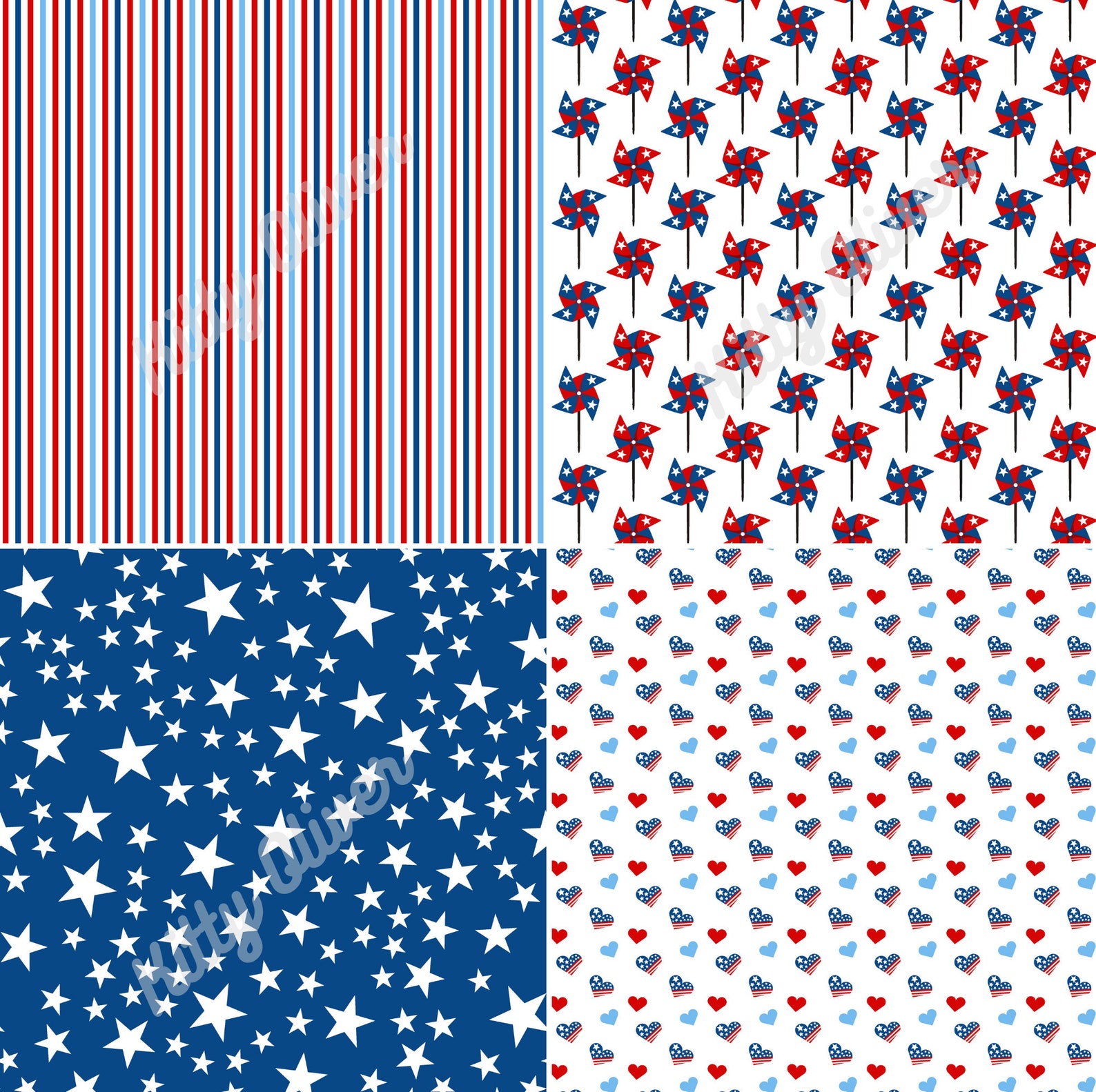 Patriotic 4th of July Paper Pack in Red, White and Blue | Printable ...