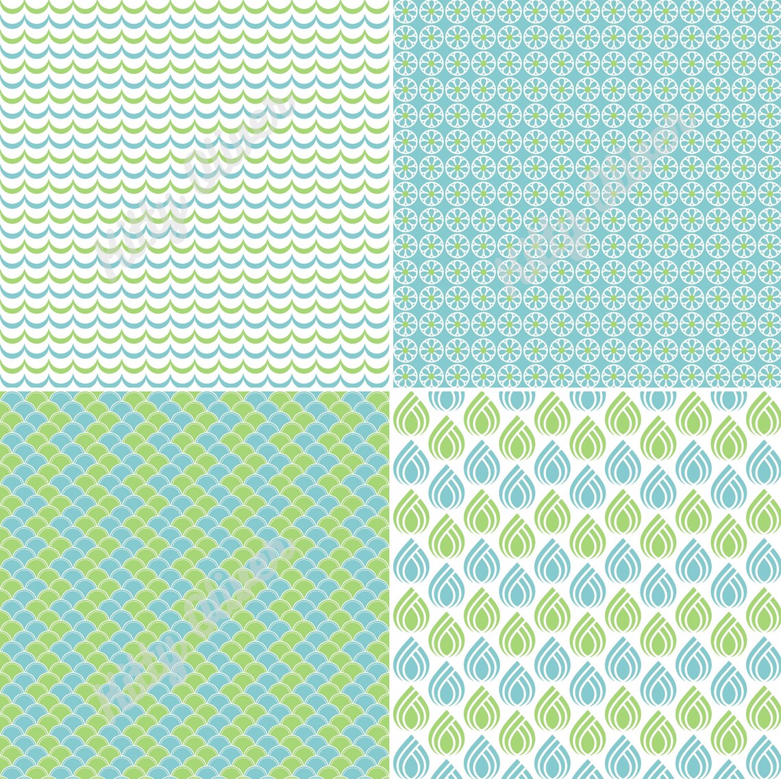Light Blue and Green Digital Paper Pack | Printable Digital Paper ...