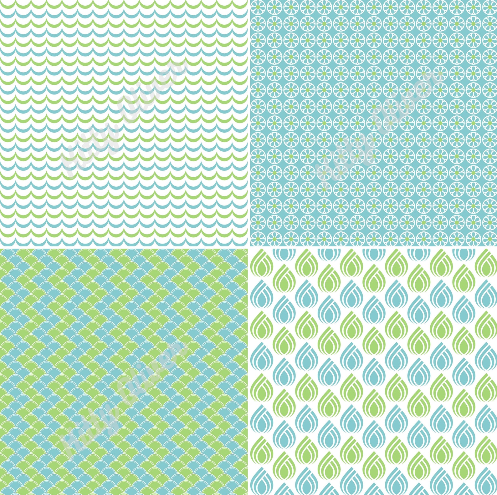 Light Blue and Green Digital Paper Pack | Printable Digital Paper ...