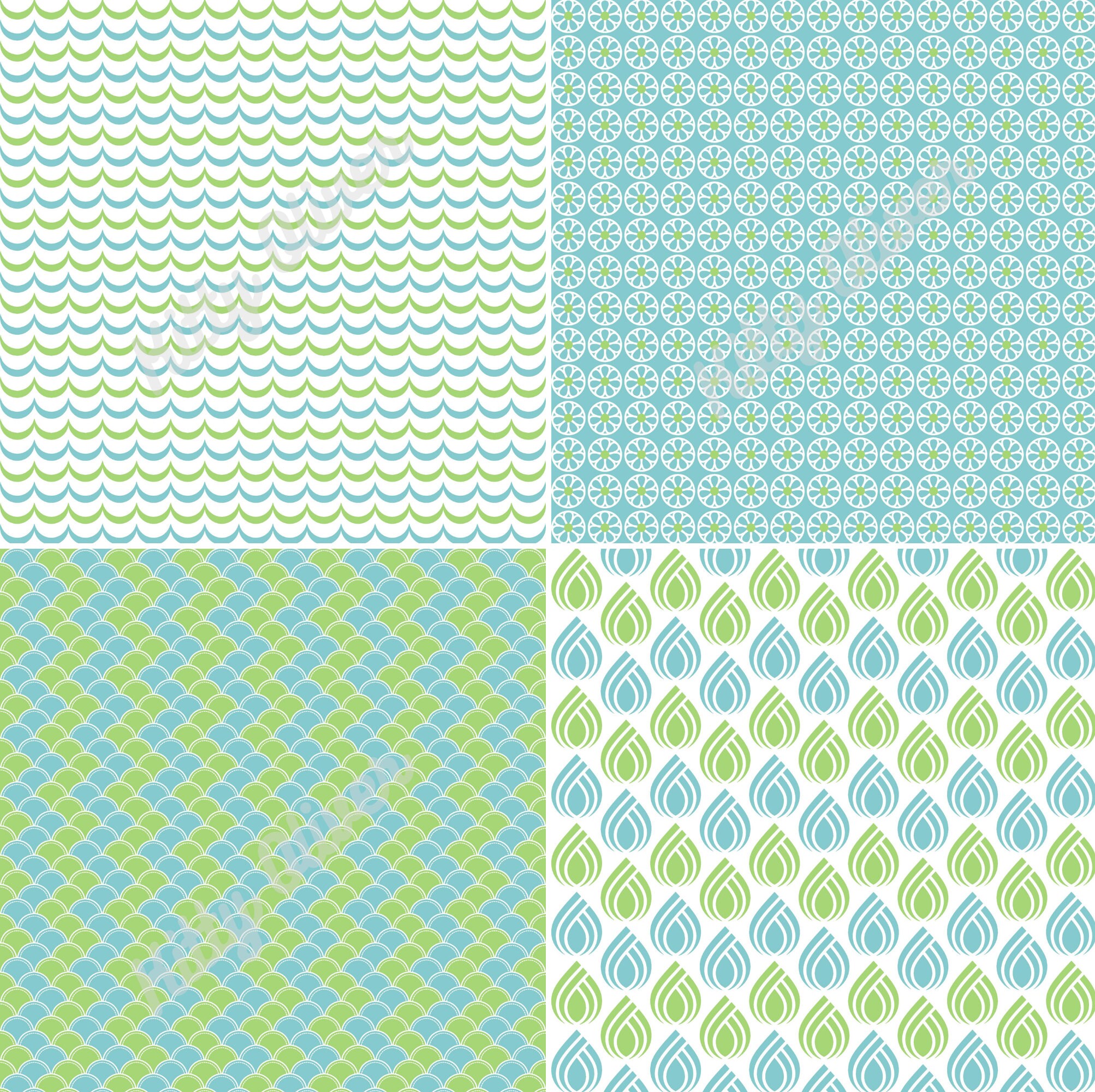 Light Blue and Green Digital Paper Pack | Printable Digital Paper ...