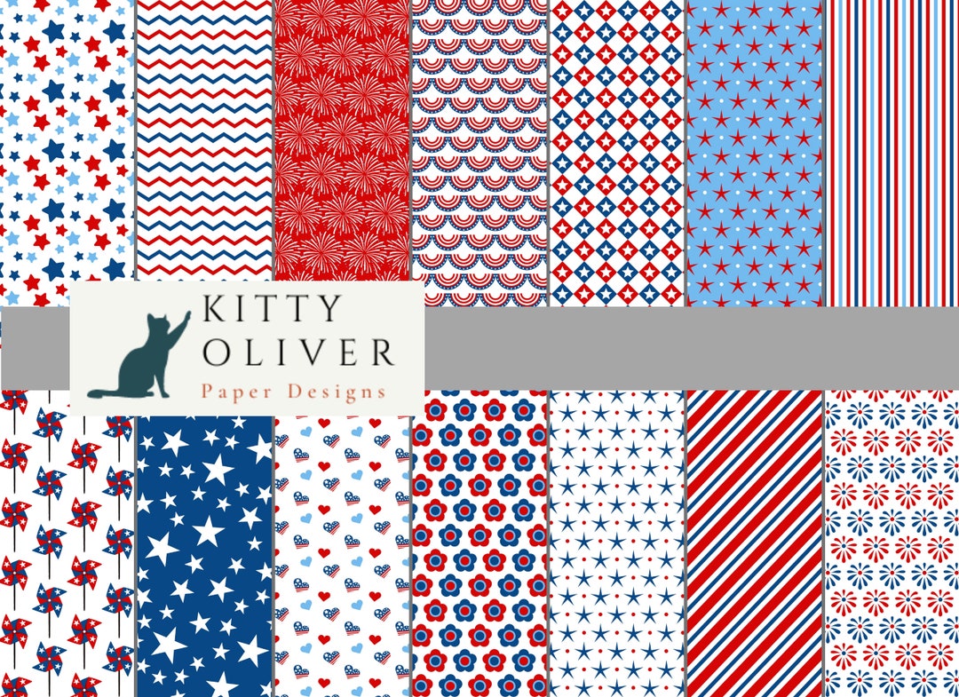 Patriotic 4th of July Paper Pack in Red, White and Blue | Printable ...