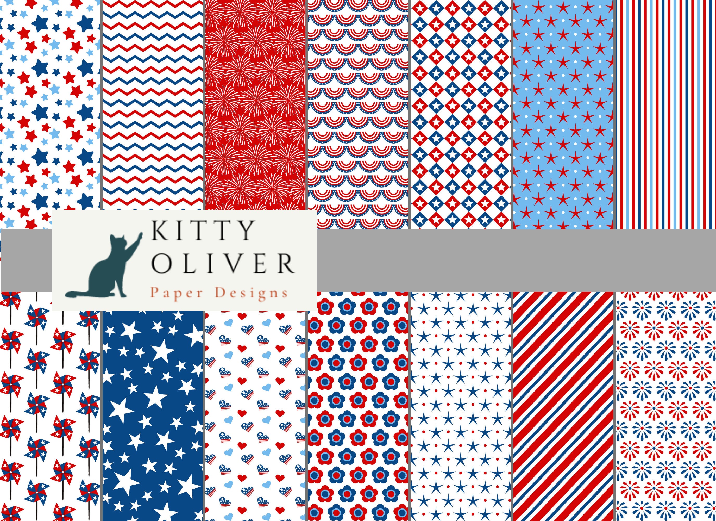 Patriotic 4th of July Paper Pack in Red, White and Blue | Printable ...