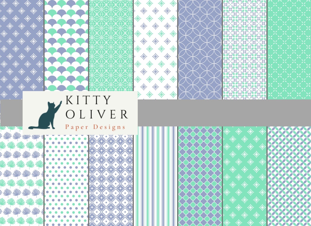 Soft Blue and Aqua Geometric Digital Paper Pack | Printable Digital ...