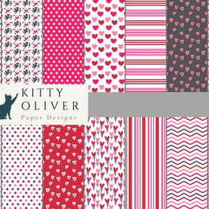 Red, Pink, Charcoal Gray Valentines Day Digital Paper Pack | Printable ...